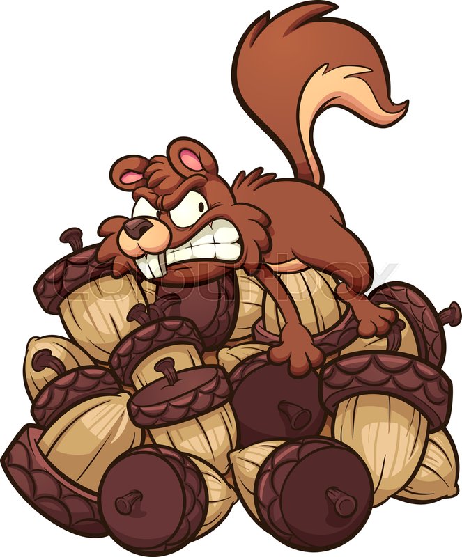 Angry cartoon squirrel hoarding a big ... | Stock vector | Colourbox