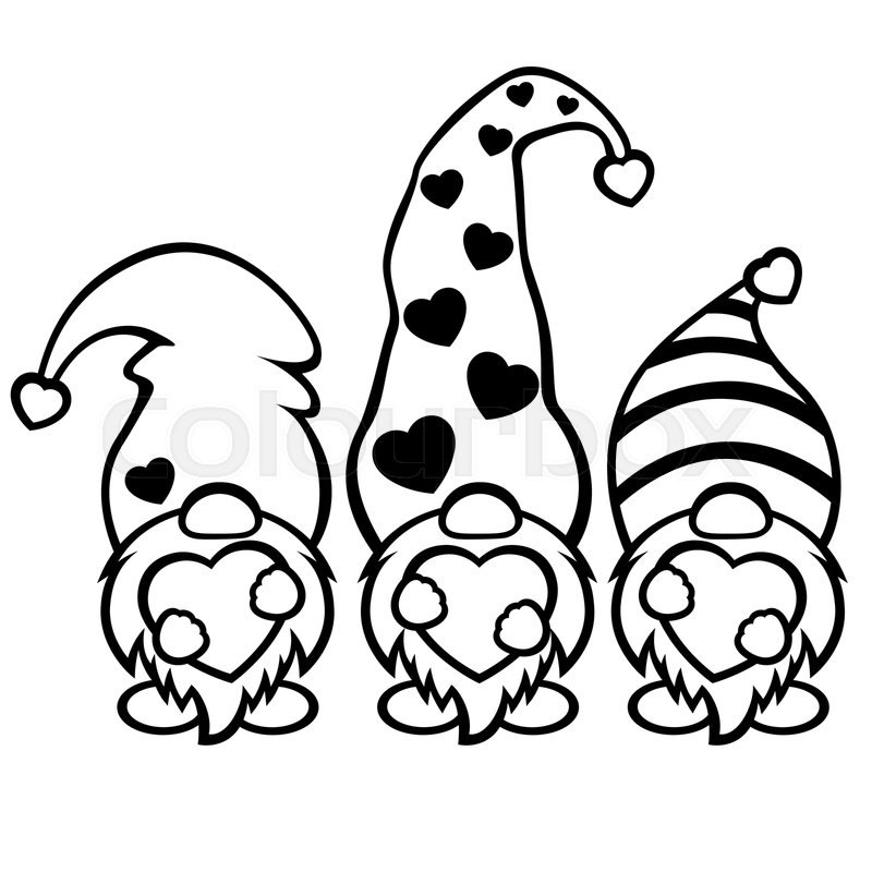 Three Gnomes Holding Hearts In Their Stock Vector Colourbox