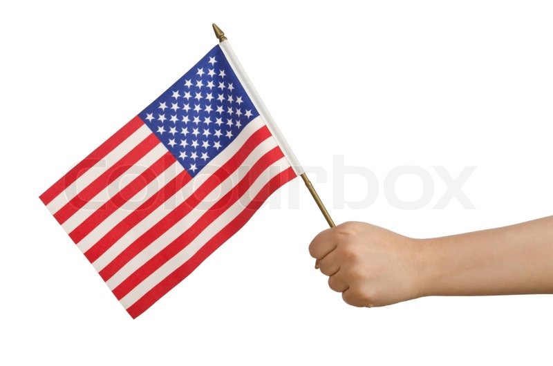 Hand holding american flag on white | Stock image | Colourbox