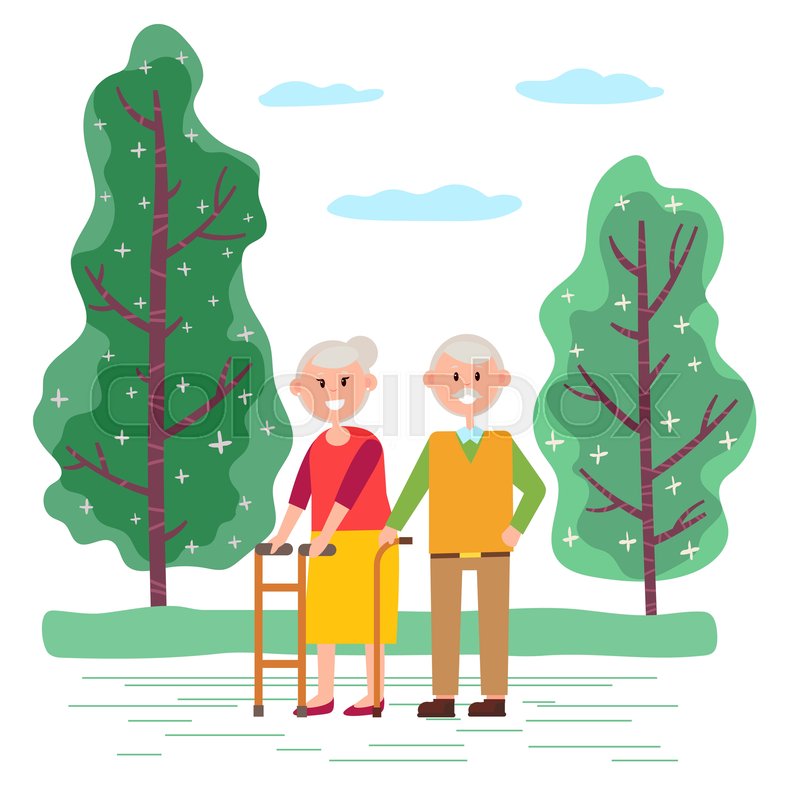 Old Couple Stroll Together In Park Stock Vector Colourbox