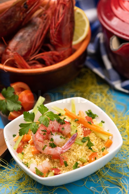 A delicious fish couscous with prawns ... | Stock image | Colourbox