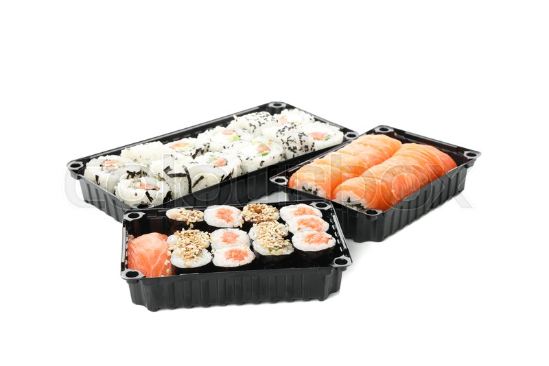 Containers with sushi isolated on white ... | Stock image | Colourbox