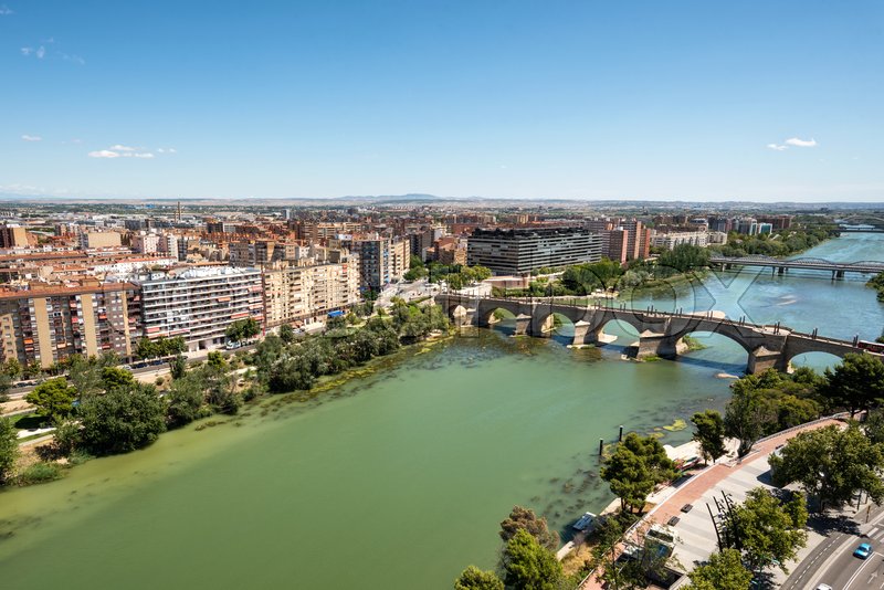 Zaragoza city in Spain. Aerial ... | Stock image | Colourbox