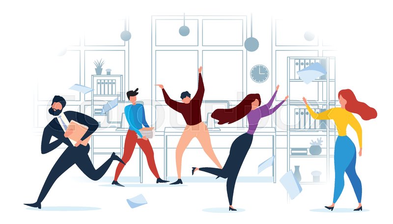 Cartoon People Run in Office. Alarm ... | Stock vector | Colourbox