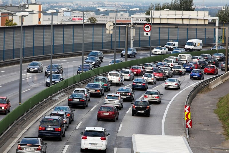 Jam in traffic with cars on a highway ... | Stock image | Colourbox