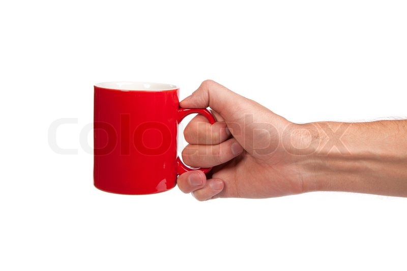 Male hand is holding a red cup | Stock image | Colourbox