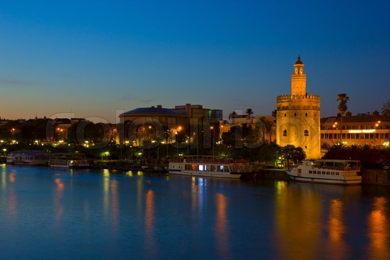 Cityscape of Seville at night, Spain | Stock image | Colourbox