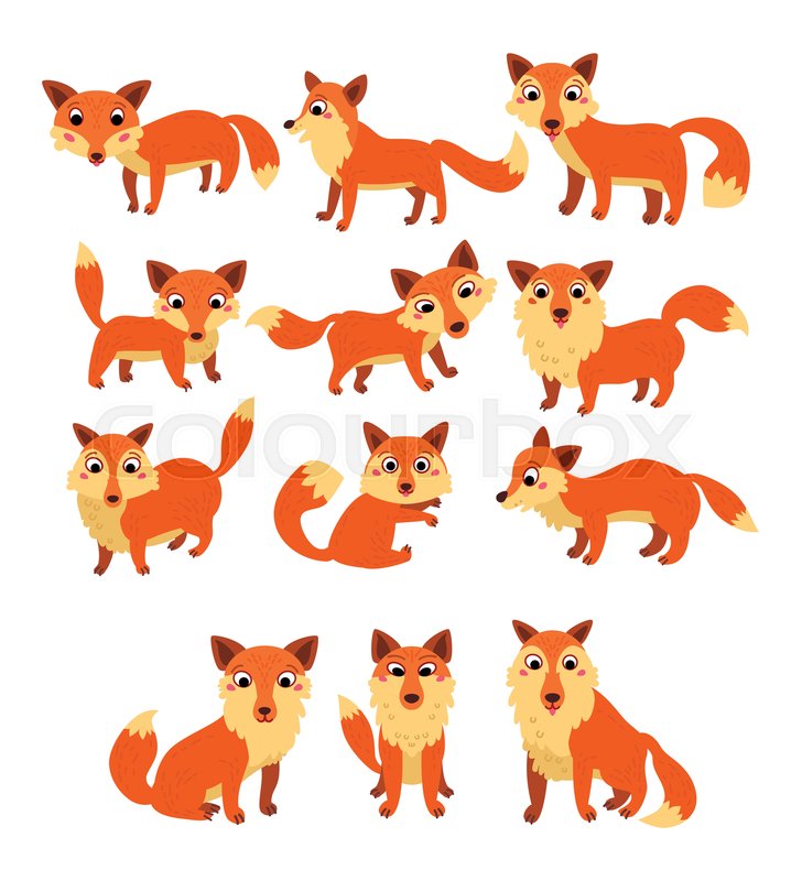 Set of cartoon cute fox isolated on ... | Stock vector | Colourbox