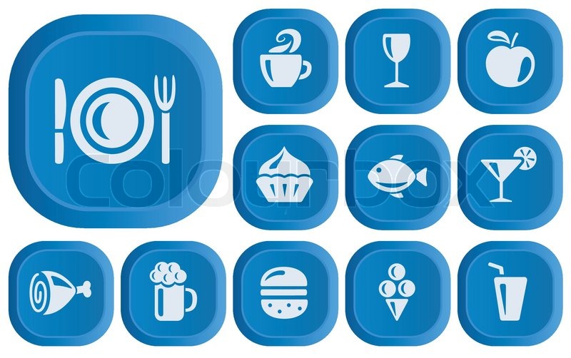 Food and drinks button set | Stock vector | Colourbox