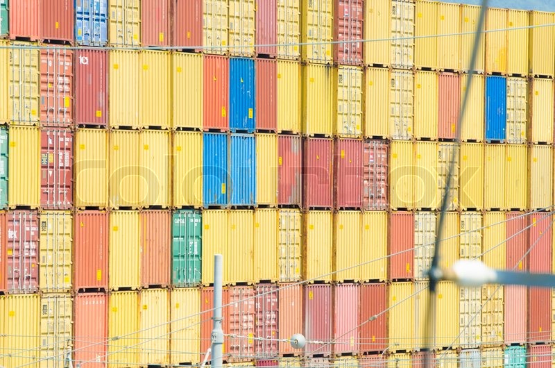 Stacks of containers at the loading port | Stock Photo | Colourbox