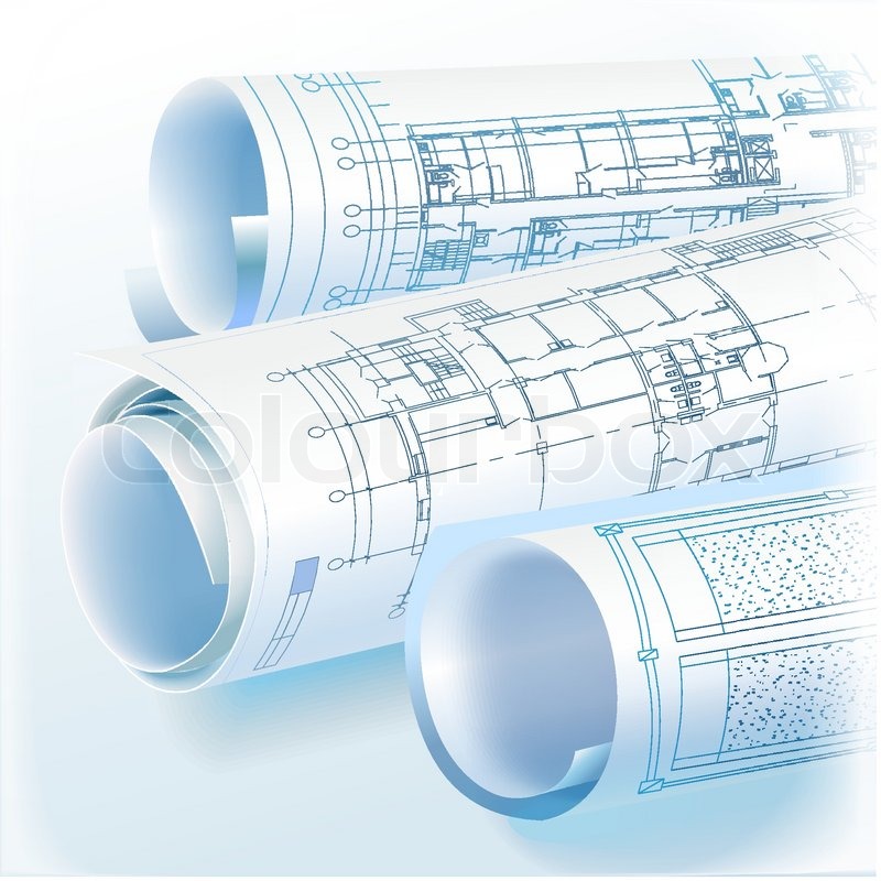 Architectural background with rolls of ... | Stock vector | Colourbox