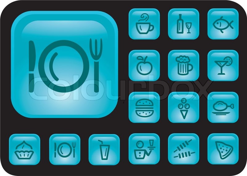 Food and drinks button set | Stock vector | Colourbox