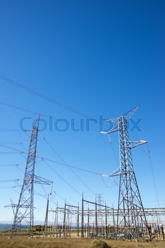 Electrical substation and power line in ... | Stock image | Colourbox