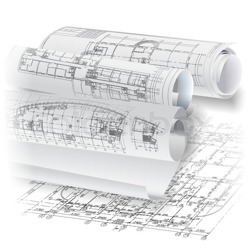 Architectural background with rolls of ... | Stock vector | Colourbox