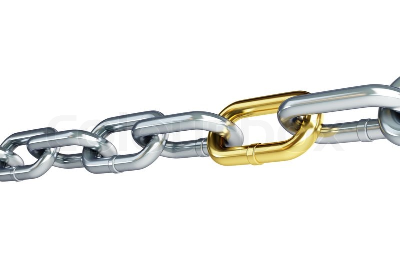 Chrome chain with a gold link on white ... | Stock image | Colourbox