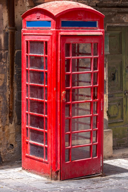 Old wooden red english telephone box in ... | Stock image | Colourbox