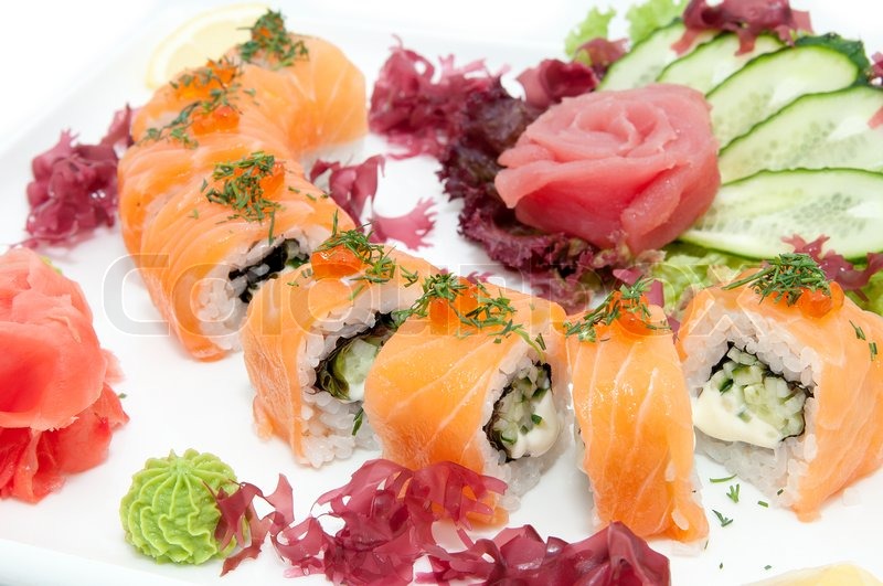 Portion of Japanese sushi with fish and ... | Stock image | Colourbox