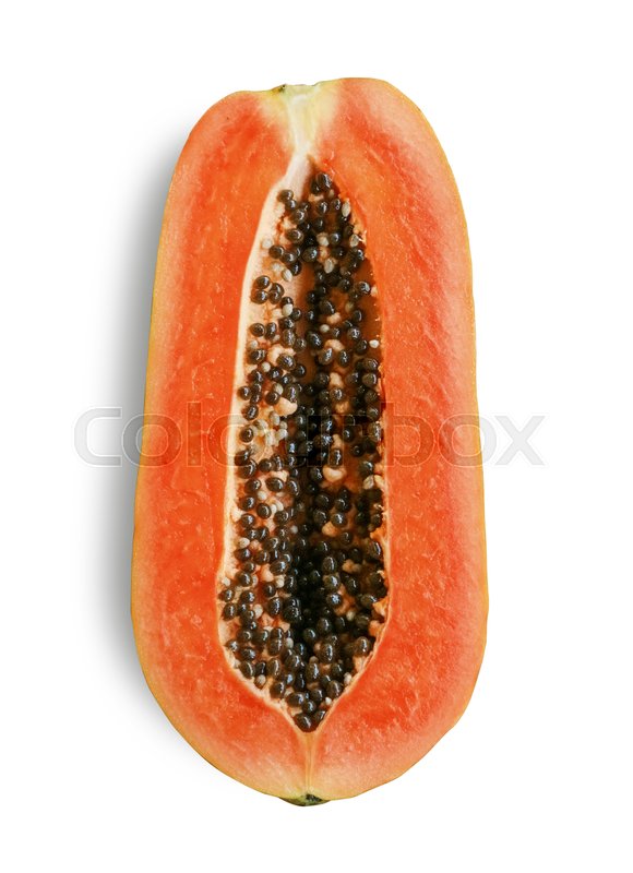 Half of ripe papaya isolated on white ... | Stock image | Colourbox