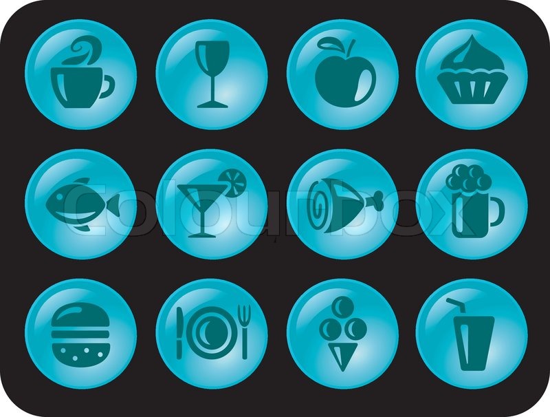 Food and drinks button set | Stock vector | Colourbox