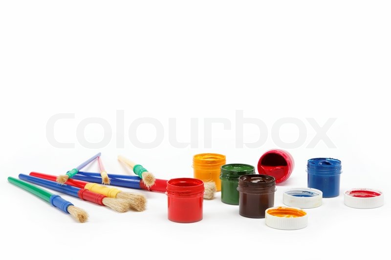 Pinsel und Farben, die isoliert auf ... | Stock Bild | Colourbox