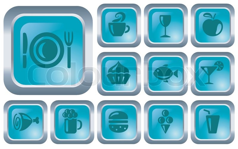 Food and drinks button set | Stock vector | Colourbox