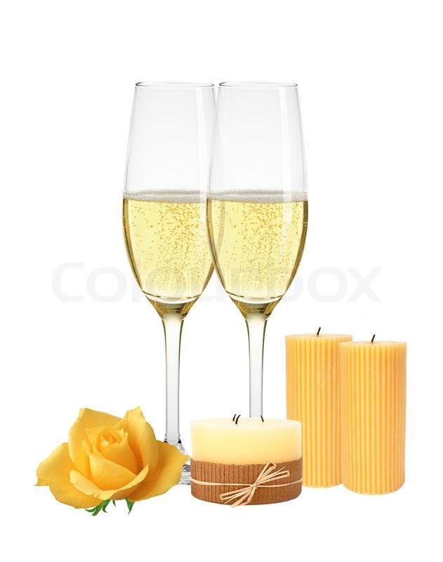 Two glasses of champagne, candles and ... | Stock image | Colourbox