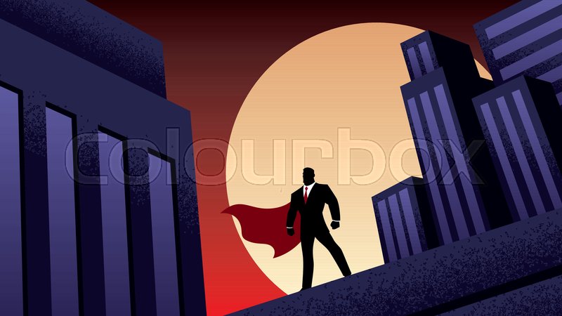 Superhero watching over the city from ... | Stock vector | Colourbox