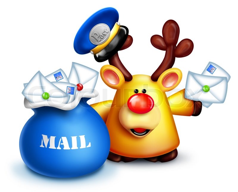 Cartoon Reindeer Mailman with Mail Bag | Stock image | Colourbox