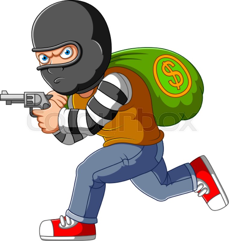 Bank robber running with money bags ... | Stock vector | Colourbox