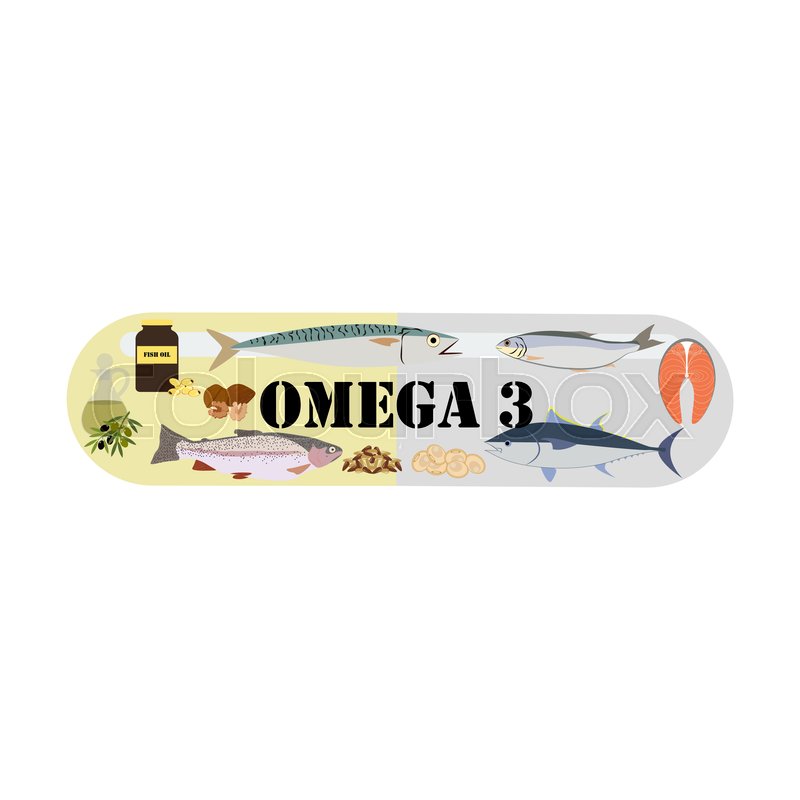Omega 3 illustration on the white ... | Stock vector | Colourbox