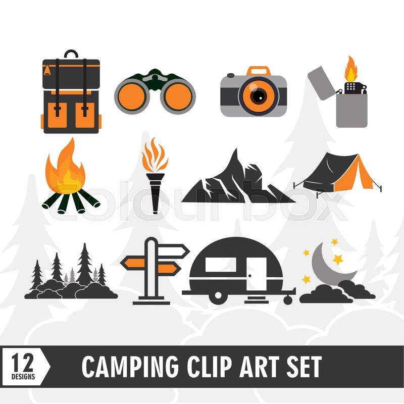 Camping clip art illustration set ... | Stock vector | Colourbox