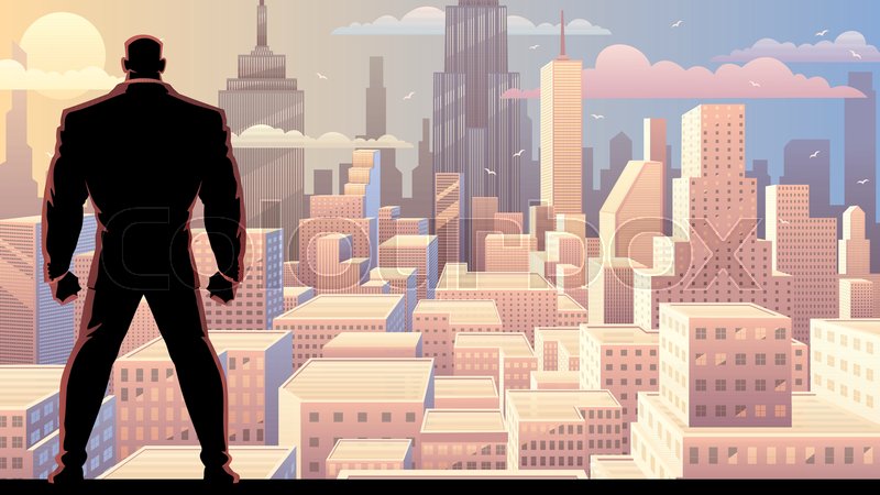 Businessman watching over city at ... | Stock vector | Colourbox