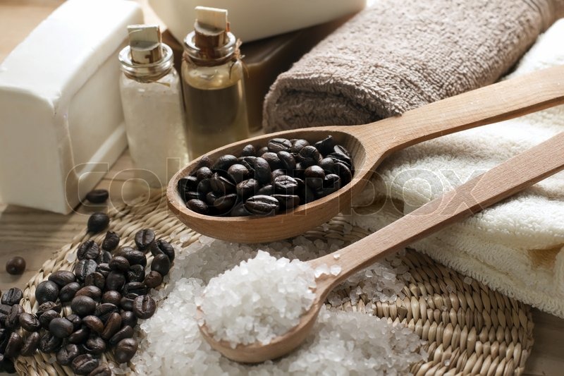 Aromatic spa coffee set with sea salt ... | Stock image | Colourbox
