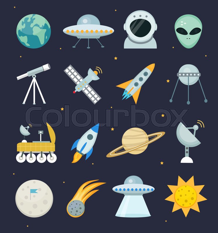 Space icon set flat style.Astronomical ... | Stock vector | Colourbox