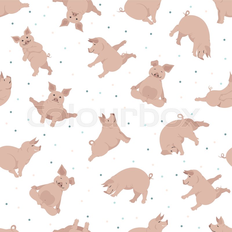 Pig yoga poses and exercises. Cute ... | Stock vector | Colourbox