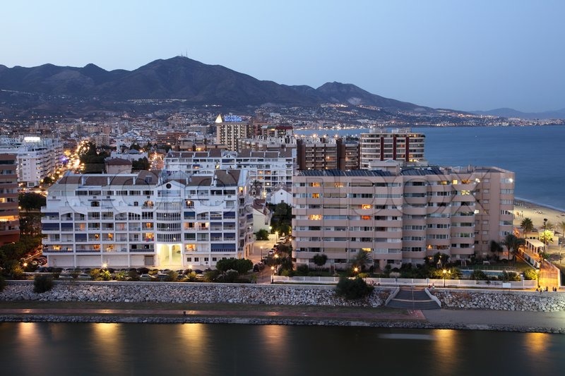 View of town Fuengirola at dusk Costa ... | Stock image | Colourbox