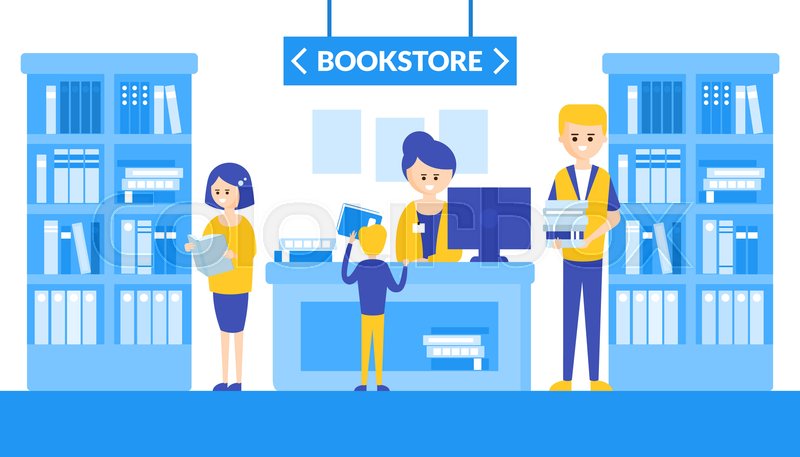Bookstore Interior with Bookshelves, ... | Stock vector | Colourbox