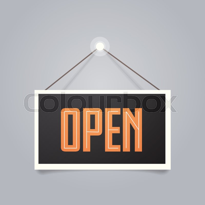 Open door advertising sign store ... | Stock vector | Colourbox