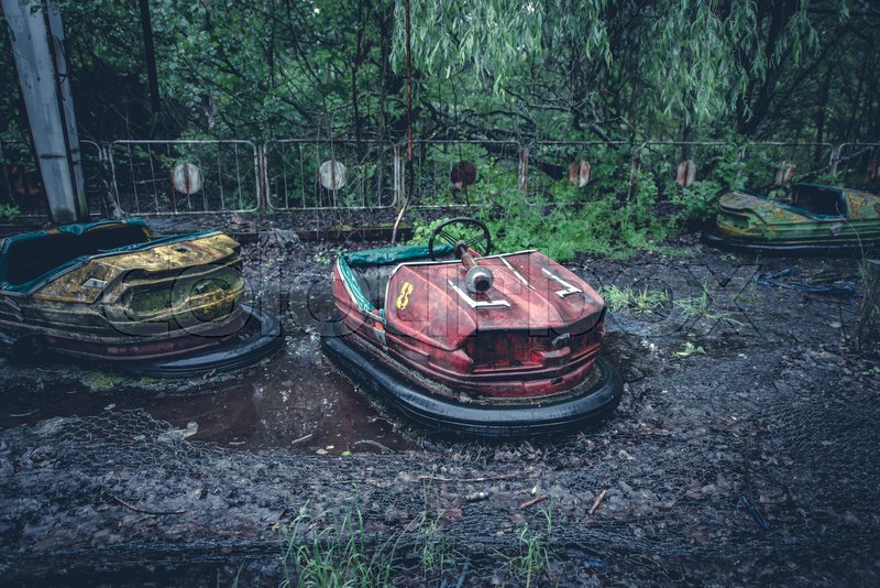 Broken metal radioactive cars in ... | Stock image | Colourbox