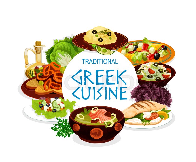 Greek cuisine seafood and vegetable ... | Stock vector | Colourbox