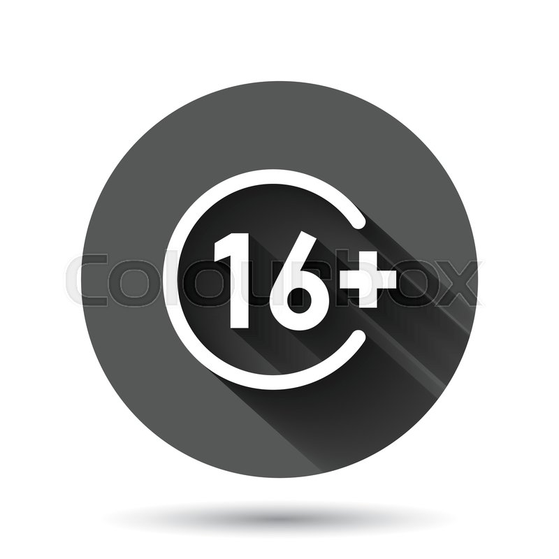 Sixteen plus icon in flat style. 16+ ... | Stock vector | Colourbox