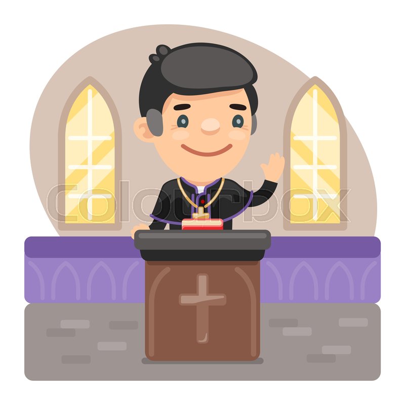 Cartoon catholic priest with bible ... | Stock vector | Colourbox