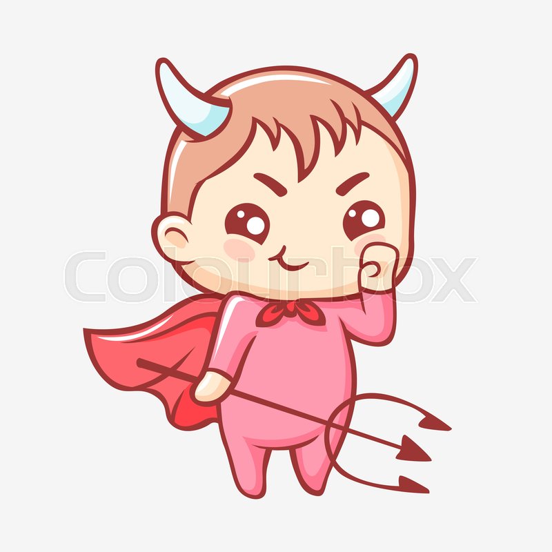 Little demon cartoon. Kawaii smiling ... | Stock vector | Colourbox