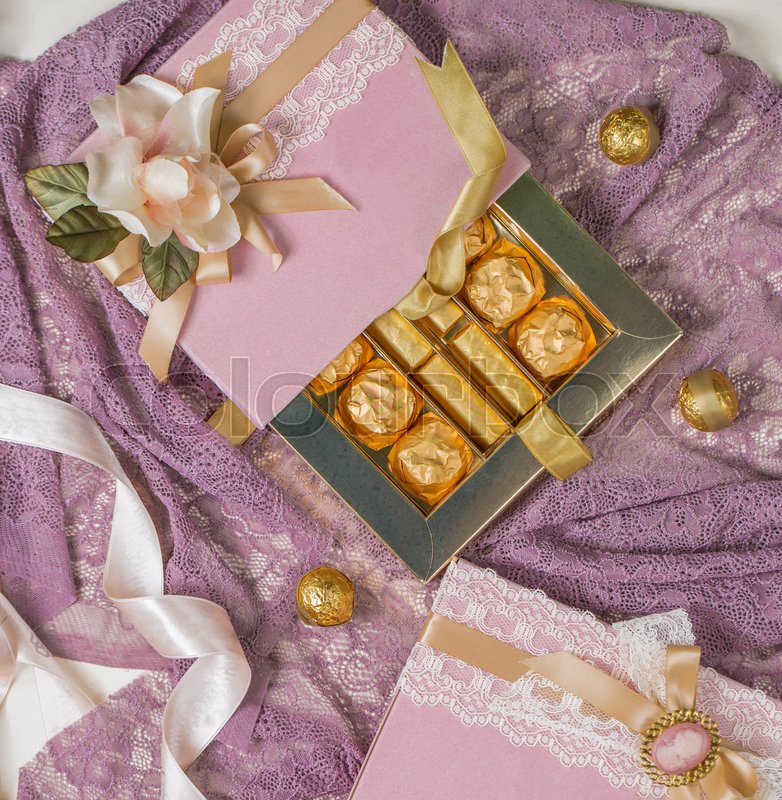 Top view of pink chocolate box ... | Stock image | Colourbox