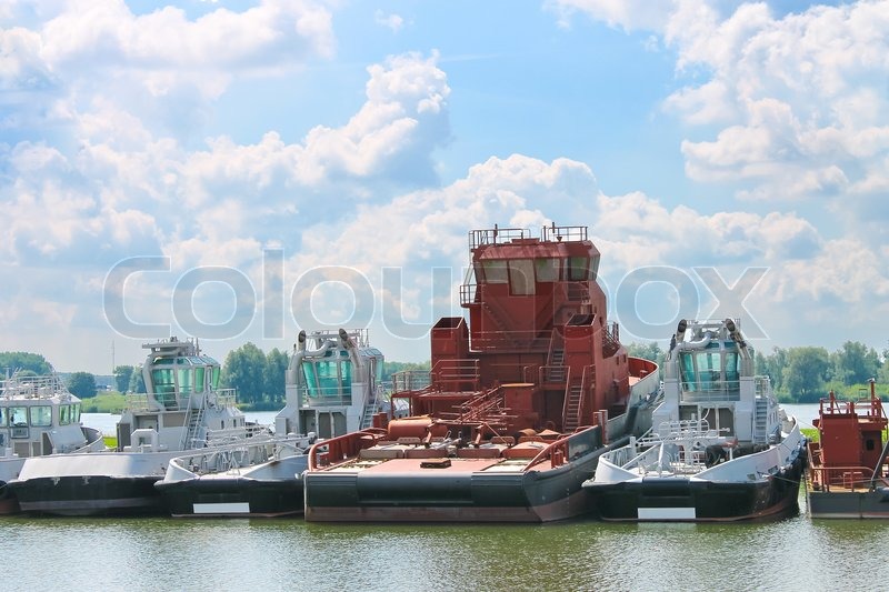 New tugboats at a Dutch shipyard ... | Stock image | Colourbox
