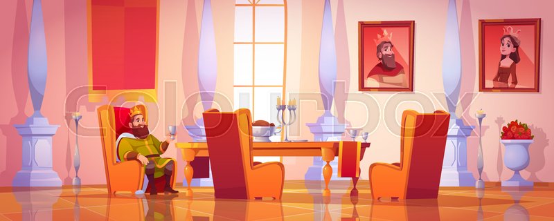King holding goblet sitting at table ... | Stock vector | Colourbox