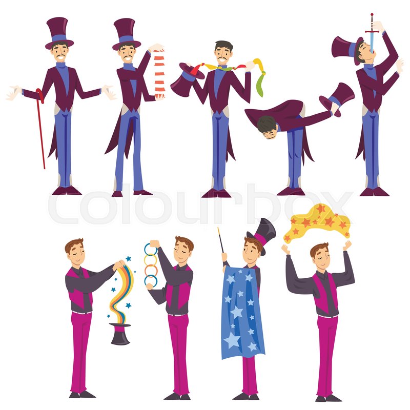 Magicians Doing Tricks Set, Male ... | Stock vector | Colourbox