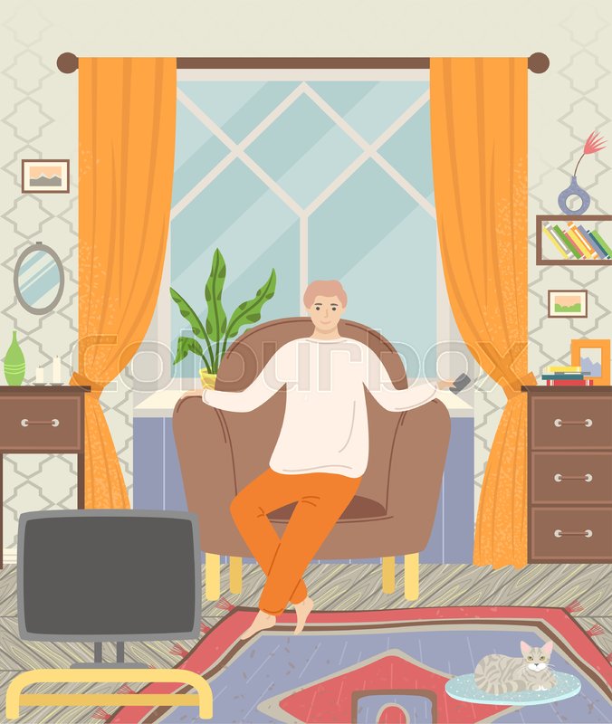 Young Man Sitting In Armchair And Stock Vector Colourbox 