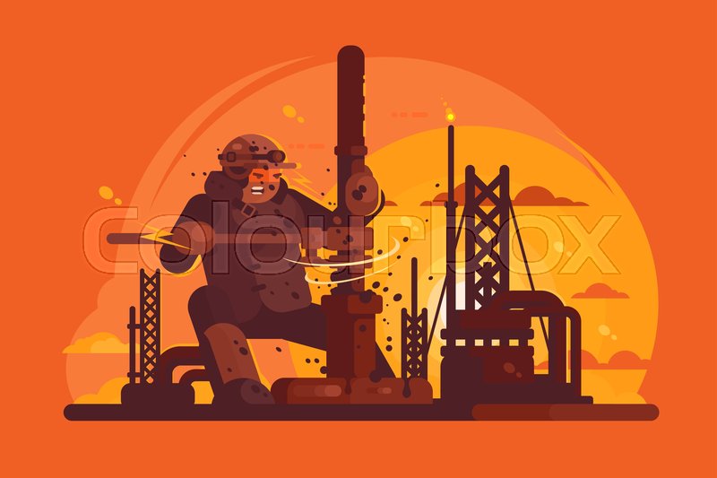 Oil digger at work vector ... | Stock vector | Colourbox