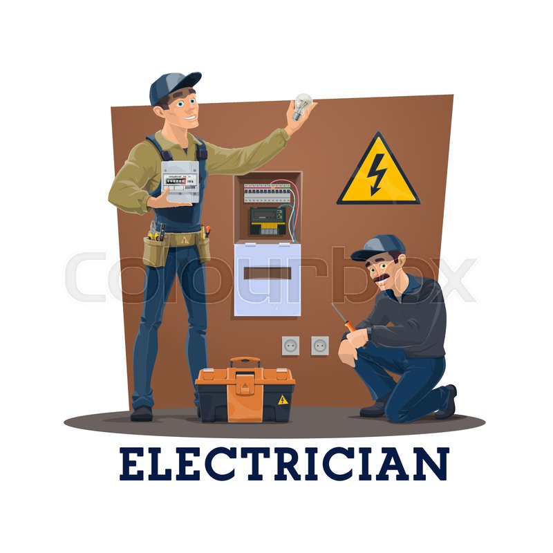 Electricians with work tools and ... | Stock vector | Colourbox